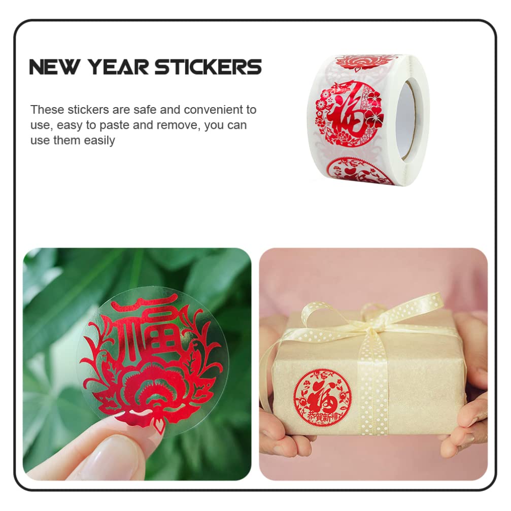 1 Roll Chinese New Year Stickers Lucky Chinese Fu Character Seal Stickers Adhesive Label Spring Festival Party Favor for DIY Crafts Card Envelope Red