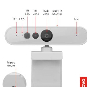 Lenovo HD 1080p Webcam (510 FHD) - Monitor Camera with 4X Digital Zoom, 95° Wide Angle, 360° Rotation Pan & Tilt - Desktop Cam with Dual Microphones & Windows Hello for Livestreaming & Conferences