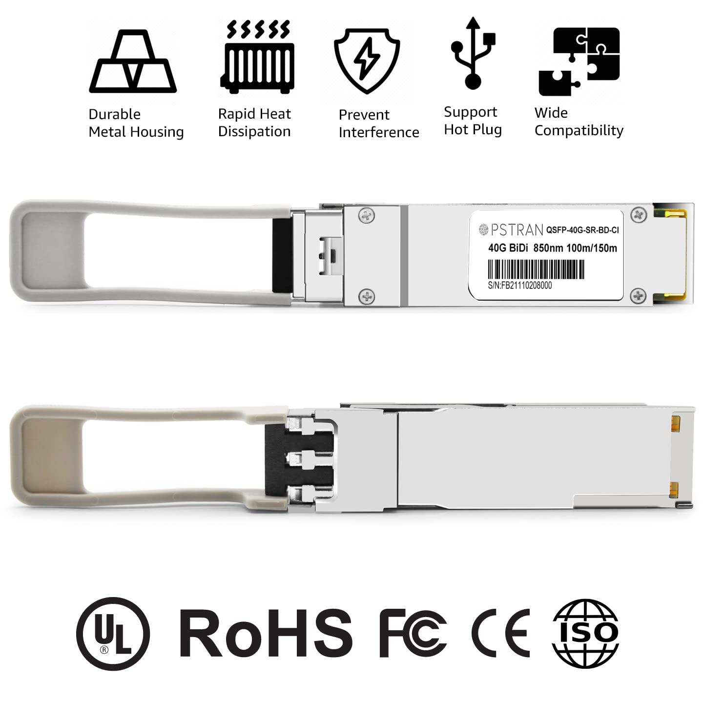 OPSTRAN 40GBASE-SR BiDi QSFP+ Optical Transceiver Module Compatible with Cisco QSFP-40G-SR-BD Meraki MA-QSFP-40G-SR-BD 40GBASE-SR Bi-Directional MMF 832nm - 918nm 150m Duplex LC