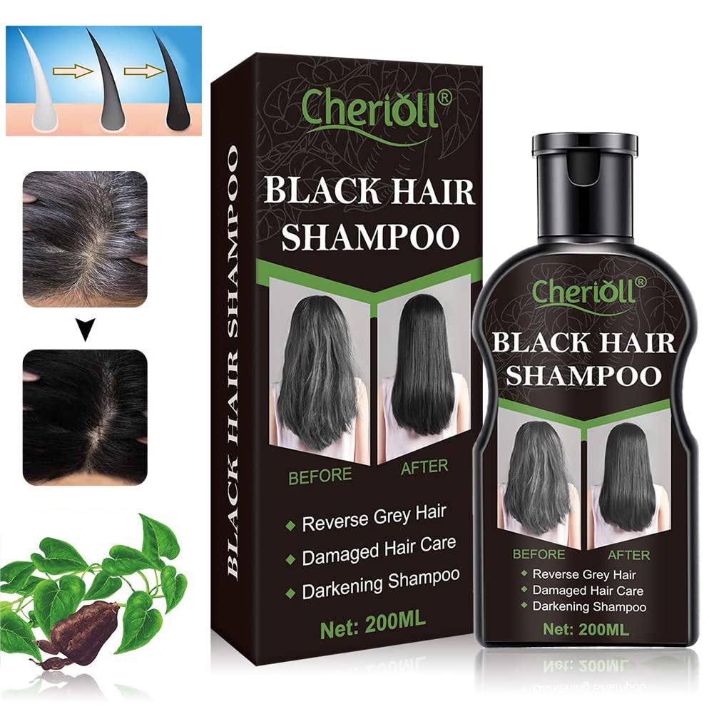 Black Hair Shampoo, Hair Dye Shampoo, Hair Darkening Shampoo, Reverse Grey Hair Shampoo, Hair Growth Shampoo, Black Hair Color Shampoo for Women Men Cover Gray White Hair, Restore Lustrous and Shiny Hair