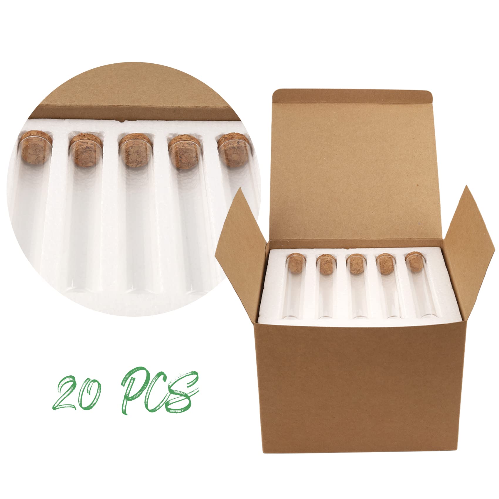 BTSD-home 20pcs Glass Test Tubes 20x120mm 25ml Clear Flat Test Tubes with Cork Stoppers for Plant Propagation, Party and Candy Storage