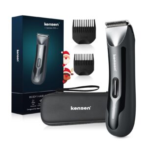 body hair trimmer for men, kensen electric groin hair trimmer, rechargeable body groomer, replaceable ceramic blade heads, waterproof wet/dry clippers, male pubic hair hygiene razor