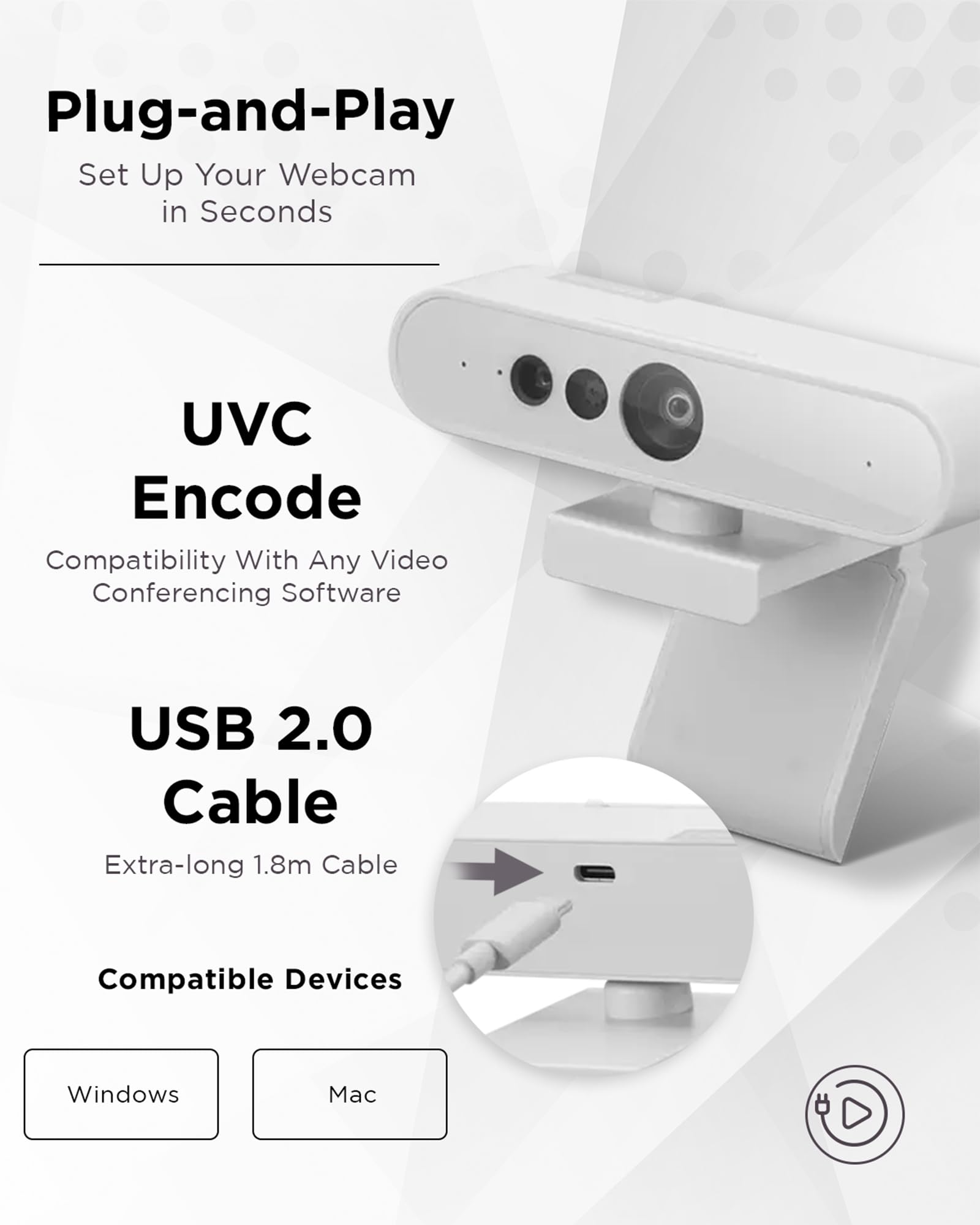 Lenovo HD 1080p Webcam (510 FHD) - Monitor Camera with 4X Digital Zoom, 95° Wide Angle, 360° Rotation Pan & Tilt - Desktop Cam with Dual Microphones & Windows Hello for Livestreaming & Conferences