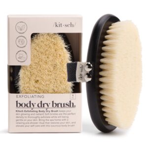 Kitsch Dry Brushing Body Brush & Exfoliating Body Scrubber, Lymphatic Drainage Massager with Soft Vegan Bristle for Sensitive Skin, Gentle Back Scrubber & Dry Brush Body Care Exfoliator