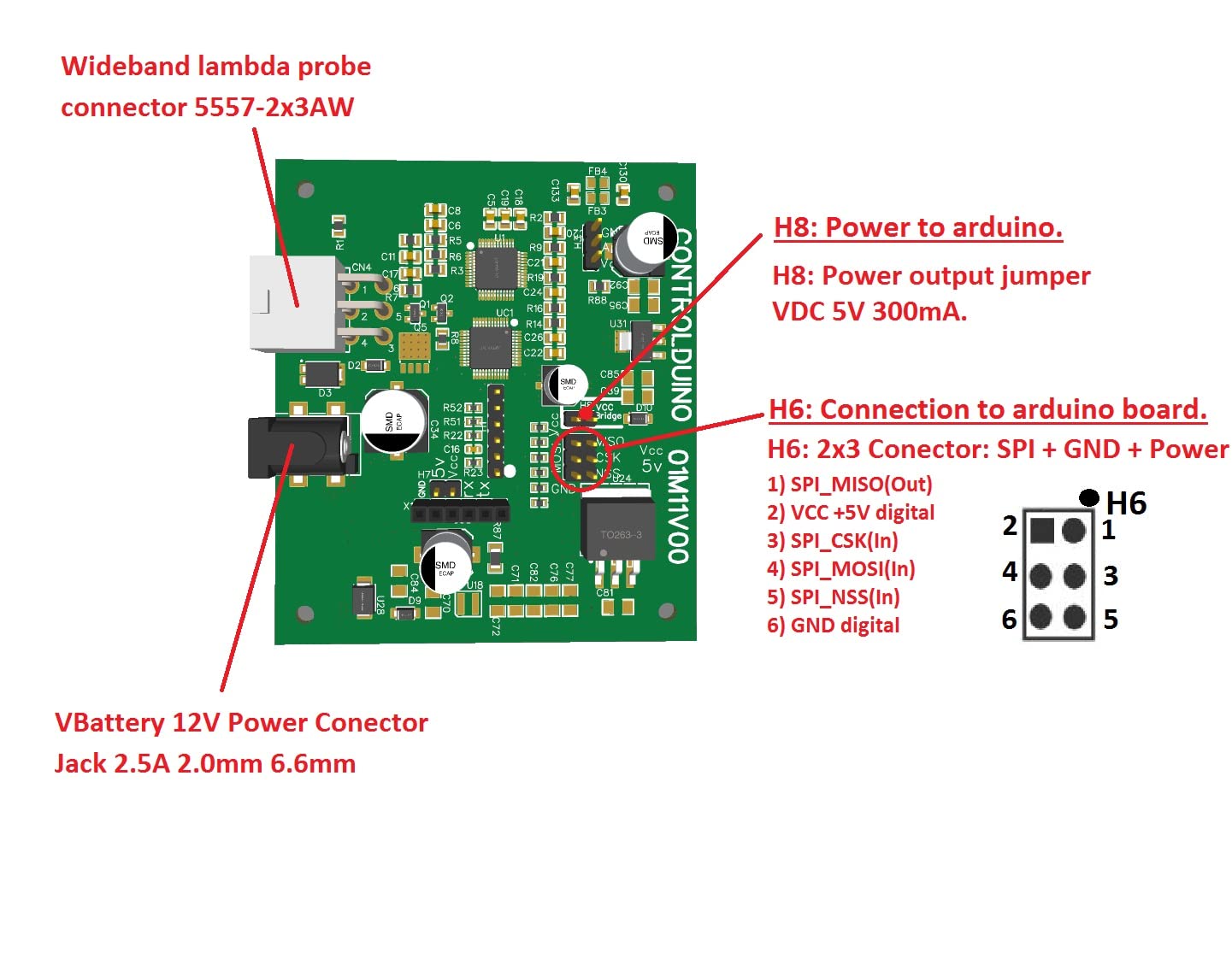 Wideband Lambda Sensor Control Module for Arduino. Controlduino 01M11V00.