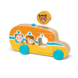 melissa & doug go tots wooden roll & ride bus with 3 disks - fsc certified