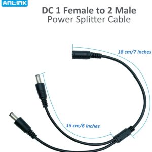 ANLINK DC Power Splitter Cable-2 Pack Black, 1 Female to 2 Male 5.5mm*2.1mm Power Output Adapter Cord for CCTV Security Cameras, LED Strip Lights and More (2 Pack, 1 to 2 Way)