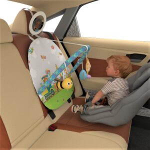 Baby car seat toy for travel with Rear Mirror, Car seat Double Sided Arch activity center Hanging Squeaky toy for infant 0-36 Months