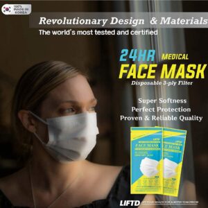 [Made in Korea] Lift’D 3-Layer WHITE Medical Face Masks - 50 Masks, Super Soft, Odorless, Non- Skin Irritation Non- Woven Fabric, Comfortable Elastic Earloop, Protection Covering