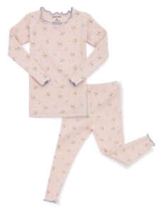 avauma baby boys girls pajama set 6m-7t kids cute toddler snug fit flower pattern design pjs cotton sleepwear ruffled shirring (bling.pink.s)