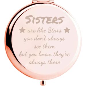 kuukzuuk sister gifts from sisters, sisters are like stars gorgeous rose gold compact mirror unique friendship gift for women girls sisters for women