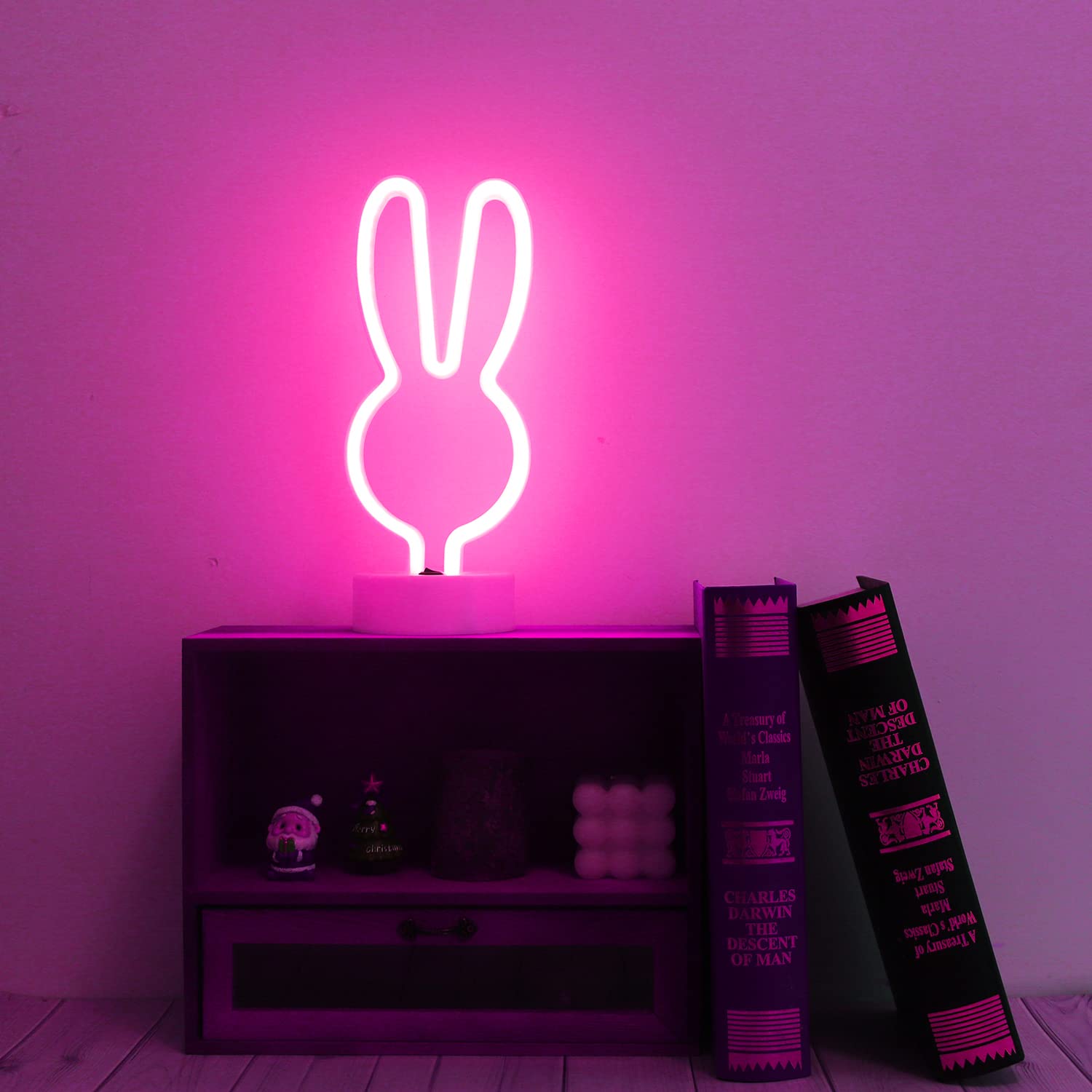 Easter Decorations Rabbit Lights Neon Signs, Creative Bunny Neon Lights with Base Battery/USB Operated Rabbit Stuff for Home, Nursery Room, Baby Teen Kids Girls Bedroom, Spring Decor (Rabbit-Pink)