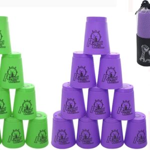 Tocypho 24 Pack Quick Stack Cups Set Plastic Sports Stacking Cups Training Game for Travel Party Challenge Competition (Purple&Green)