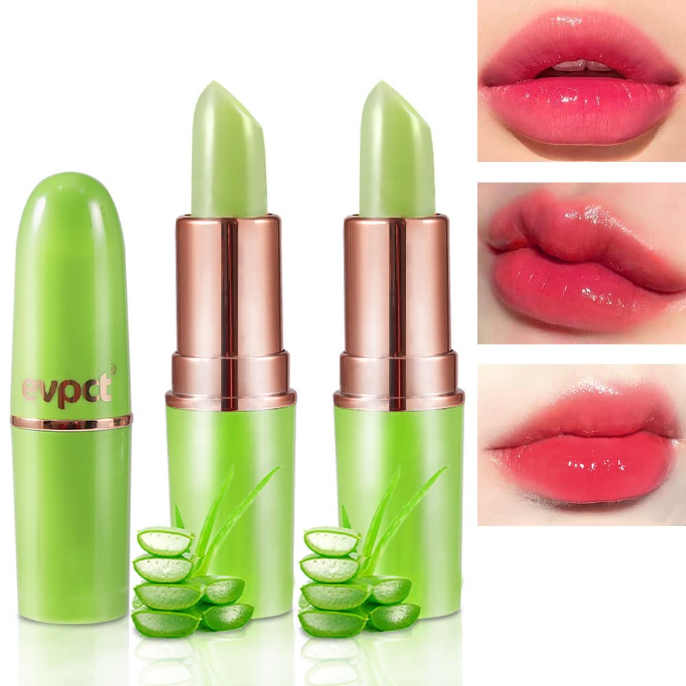 BINGBRUSH Color Changing Lipstick Queen,PH Mood Long Lasting Lip Gloss Korean Lip Balm Tinted Magic Makeup Moisturize Lipstick Set (2pcs Aloe, 2 Count (Pack of 1))