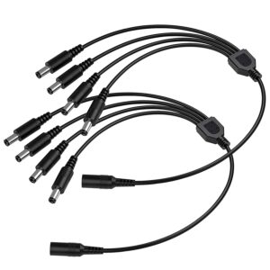 anlink 2 pack black 1 female to 4 male 5.5mm*2.1mm dc power splitter cable, 1 to 4 way dc power output y adapter cable cord for cctv cameras router led light strip and more (2 pack, 1 to 4 way)