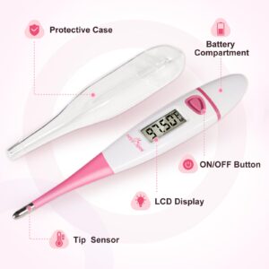 Easy@Home Basal Body Thermometer: BBT for Fertility Prediction with Memory Recall - Accurate Digital Basal Thermometer for Temperature Monitoring with Premom App - EBT-018 (Pink)