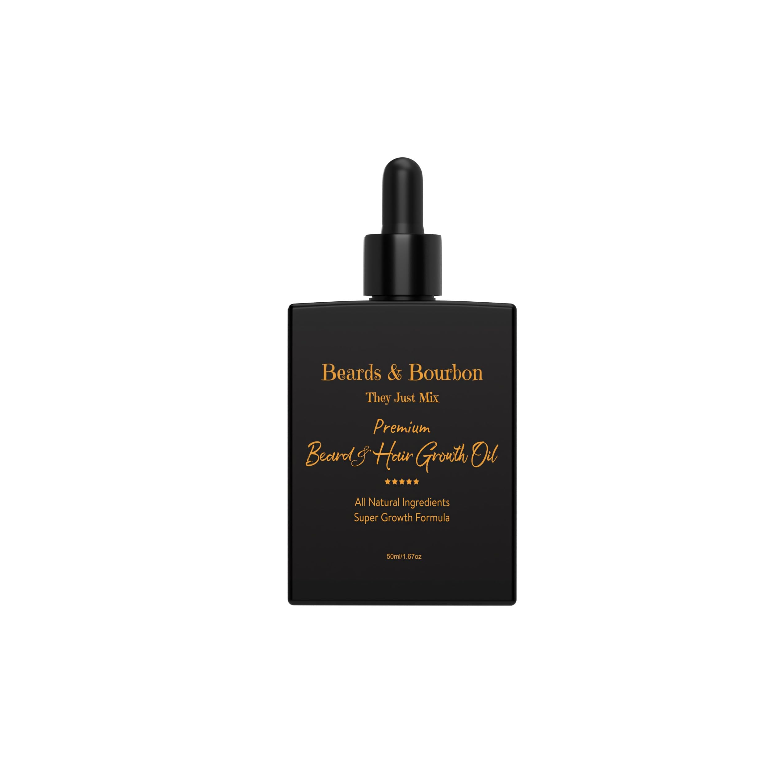 Beards & Bourbon's Luxurious Beard and Hair Growth Oil - Infused with Ginger, Lavender, Peppermint, Tea Tree, and Rosemary Oils for Stimulating Growth in a 1.6 oz Powerhouse!