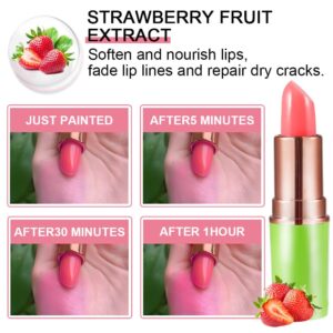 BINGBRUSH Color Changing Lipstick Queen,PH Mood Long Lasting Lip Gloss Korean Lip Balm Tinted Magic Makeup Moisturize Lipstick Set (2pcs Strawberry, 2 Count (Pack of 1))