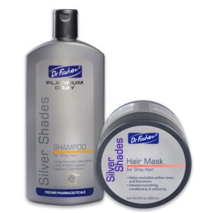 dr. fischer purple hair mask and purple shampoo for healthy gray and silver hair.