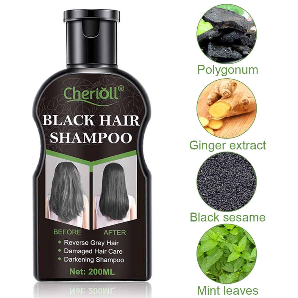 Black Hair Shampoo, Hair Dye Shampoo, Hair Darkening Shampoo, Reverse Grey Hair Shampoo, Hair Growth Shampoo, Black Hair Color Shampoo for Women Men Cover Gray White Hair, Restore Lustrous and Shiny Hair