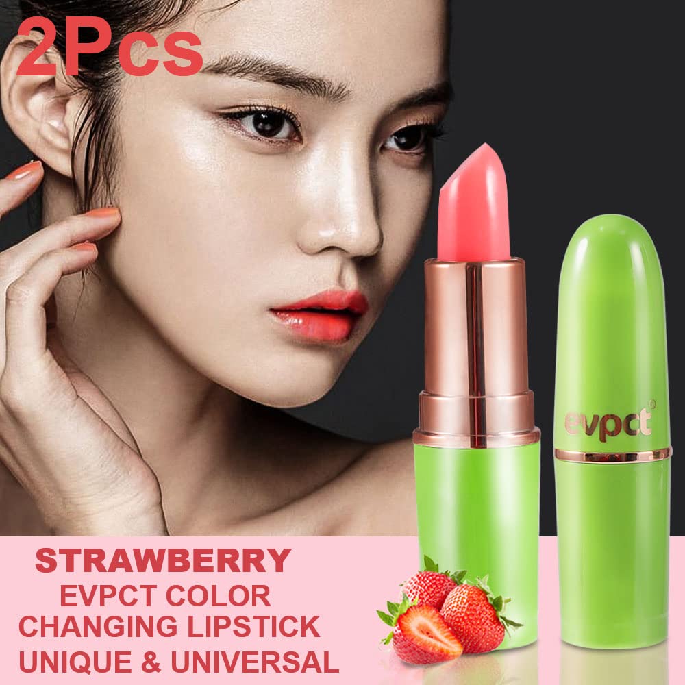 BINGBRUSH Color Changing Lipstick Queen,PH Mood Long Lasting Lip Gloss Korean Lip Balm Tinted Magic Makeup Moisturize Lipstick Set (2pcs Strawberry, 2 Count (Pack of 1))