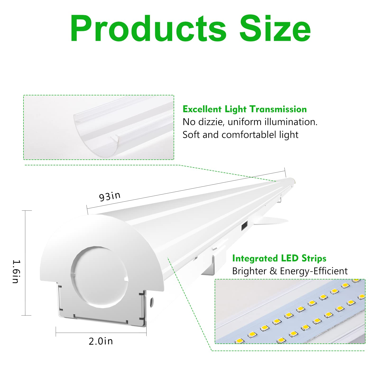 bulbeats 8FT LED Shop Lights, Suspend or Flush Mount 8' LED Shop Light Fixtures, 110W 14500LM[Eqv. to 440W HPS/WH] 5000K Commercial Shop Lights Fixtures for Workshop/Garage/Office/Warehouse