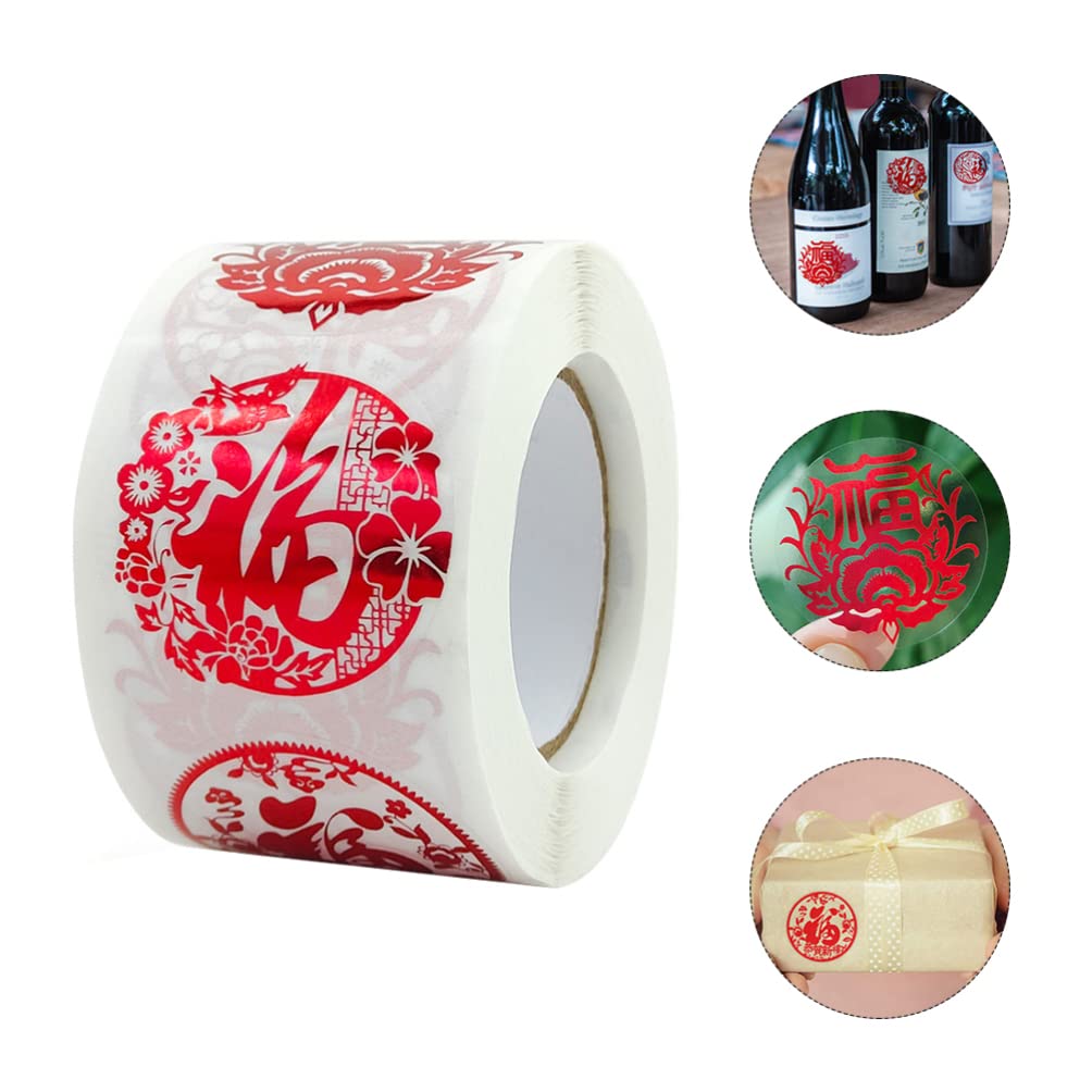 1 Roll Chinese New Year Stickers Lucky Chinese Fu Character Seal Stickers Adhesive Label Spring Festival Party Favor for DIY Crafts Card Envelope Red