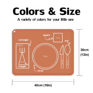 Kids Placemats, Silicone Baby Montessori Placemats for Kids Toddler Children Reusable Non-Slip Table Dining Mats for Restaurant, 2 Pack,Darkgrey&MistyRed