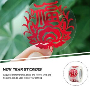 1 Roll Chinese New Year Stickers Lucky Chinese Fu Character Seal Stickers Adhesive Label Spring Festival Party Favor for DIY Crafts Card Envelope Red