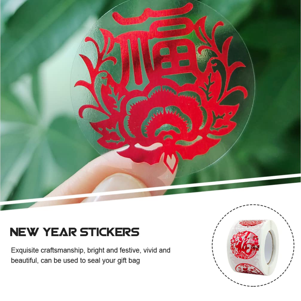 1 Roll Chinese New Year Stickers Lucky Chinese Fu Character Seal Stickers Adhesive Label Spring Festival Party Favor for DIY Crafts Card Envelope Red