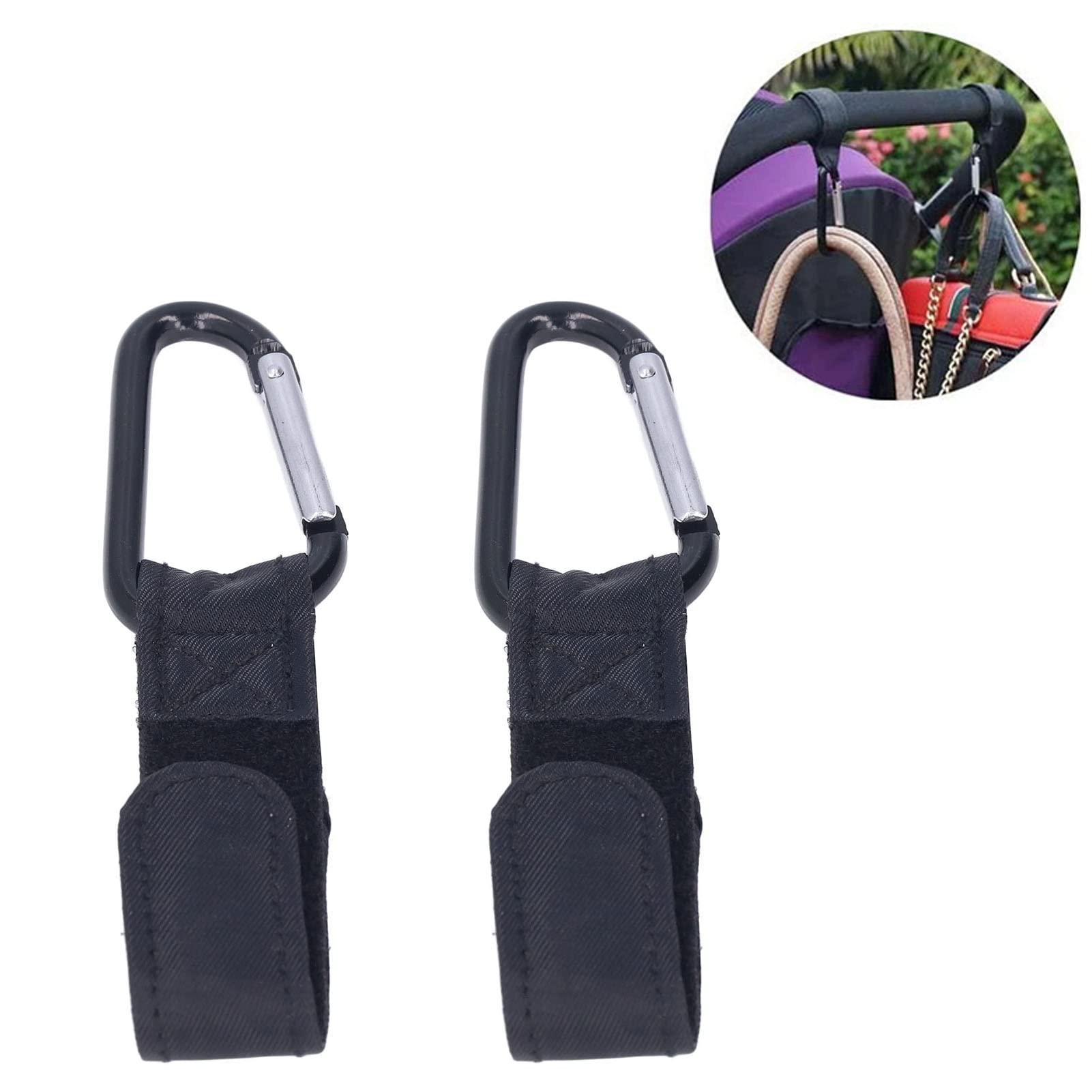 Stroller Hooks,2pcs Multipurpose Baby Stroller Hooks Soft Nylon+Metal 5kg Load Bearing Metal Hooks Black for Hanging Diaper Bags for Bicycles,Wheelchairs