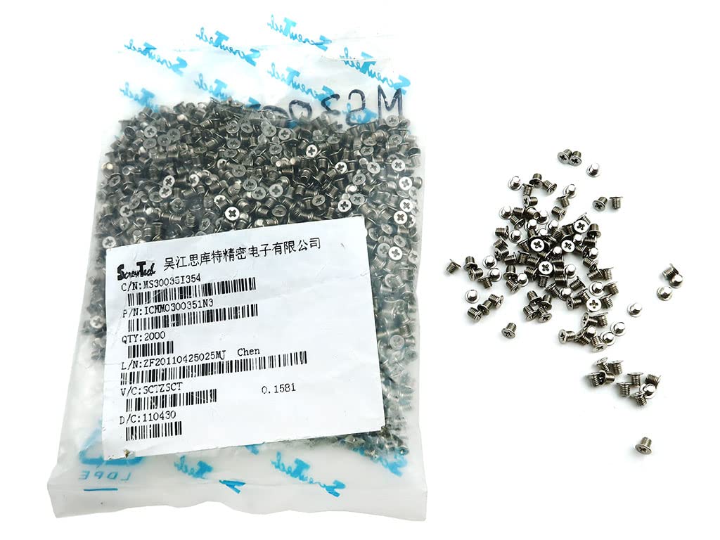 Nylok Patch Flat Phillips Head M3 0.5x3.5mm Screws 2000 Pieces Package MS30035I354 Compatible Replacement Spare Part for Fujitsu Compatible and Other Systems