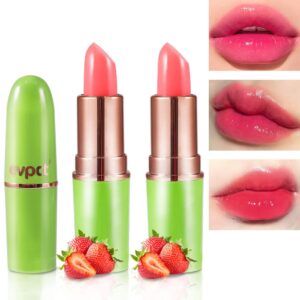 bingbrush color changing lipstick queen,ph mood long lasting lip gloss korean lip balm tinted magic makeup moisturize lipstick set (2pcs strawberry, 2 count (pack of 1))