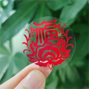 1 Roll Chinese New Year Stickers Lucky Chinese Fu Character Seal Stickers Adhesive Label Spring Festival Party Favor for DIY Crafts Card Envelope Red