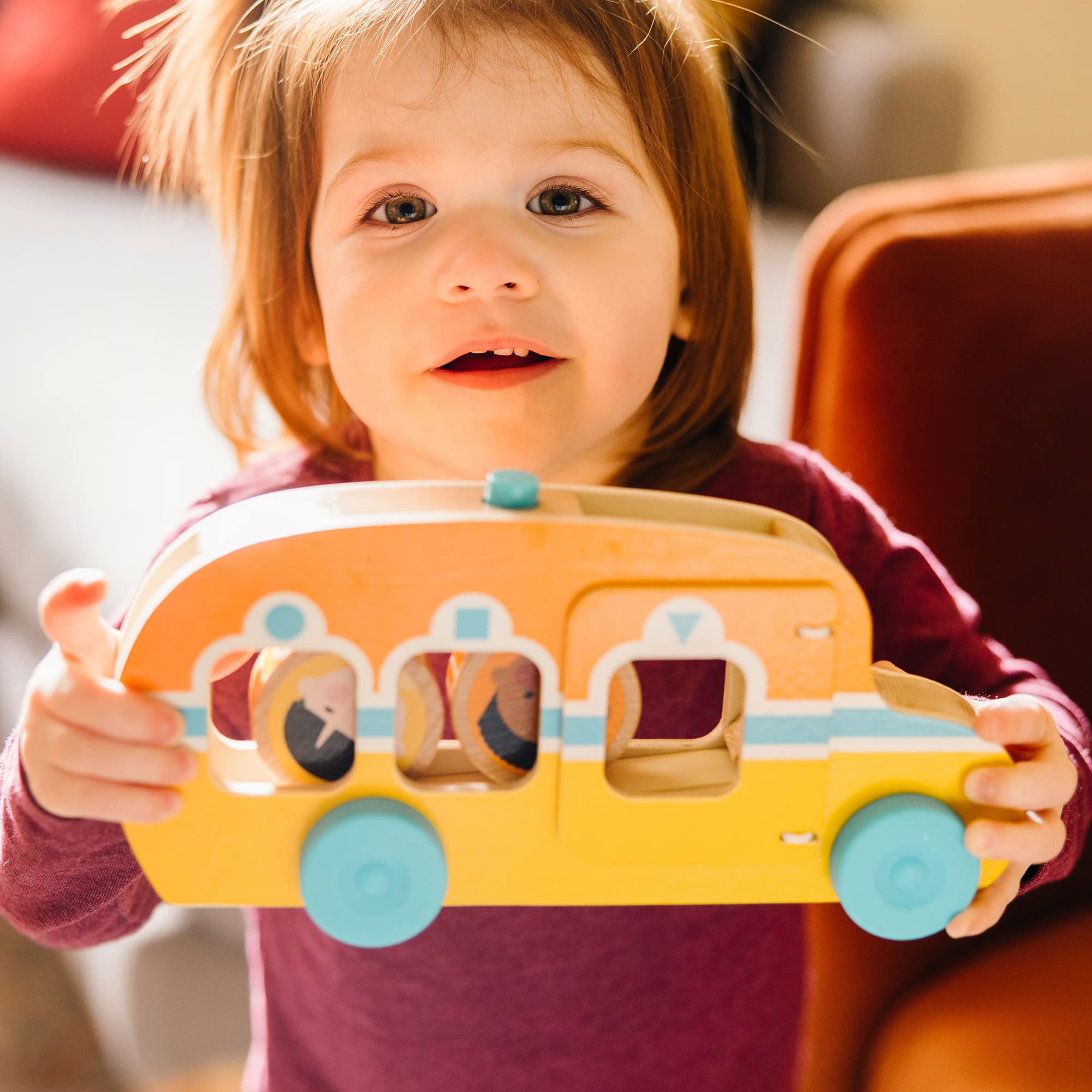 Melissa & Doug GO Tots Wooden Roll & Ride Bus with 3 Disks - FSC Certified