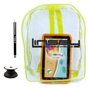 linsay 7" 2gb ram 32gb storage android 12 tablet with orange kids defender case, backpack, pop holder and pen stylus