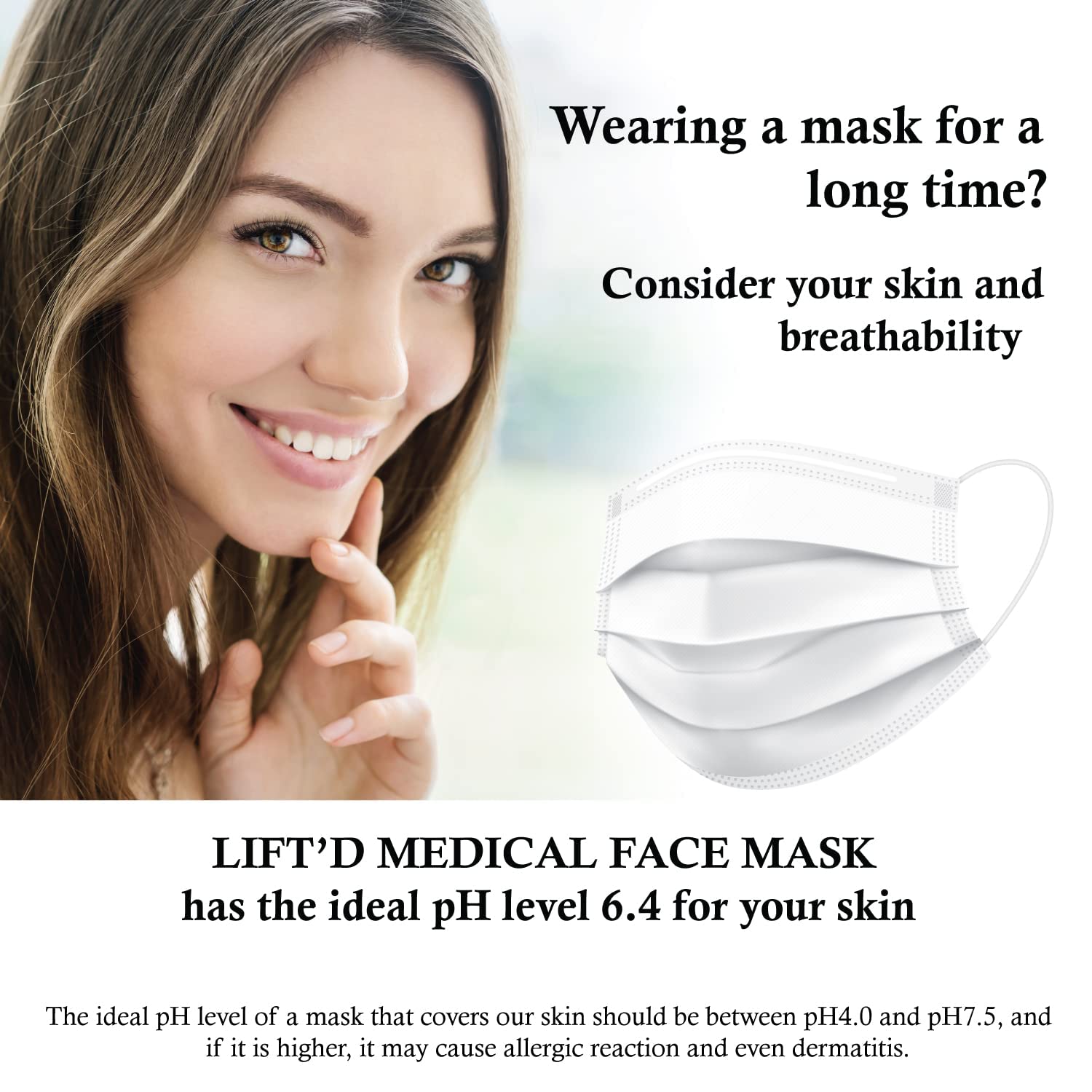 [Made in Korea] Lift’D 3-Layer WHITE Medical Face Masks - 50 Masks, Super Soft, Odorless, Non- Skin Irritation Non- Woven Fabric, Comfortable Elastic Earloop, Protection Covering