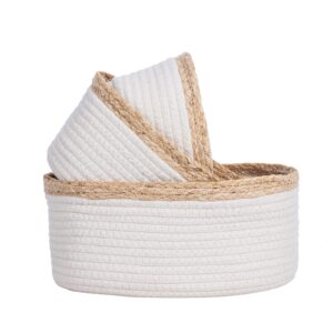 3-pack rope woven storage baskets - home organizing bins and toy organizer, durable nursery baskets organizer bins,cotton with corn skin design