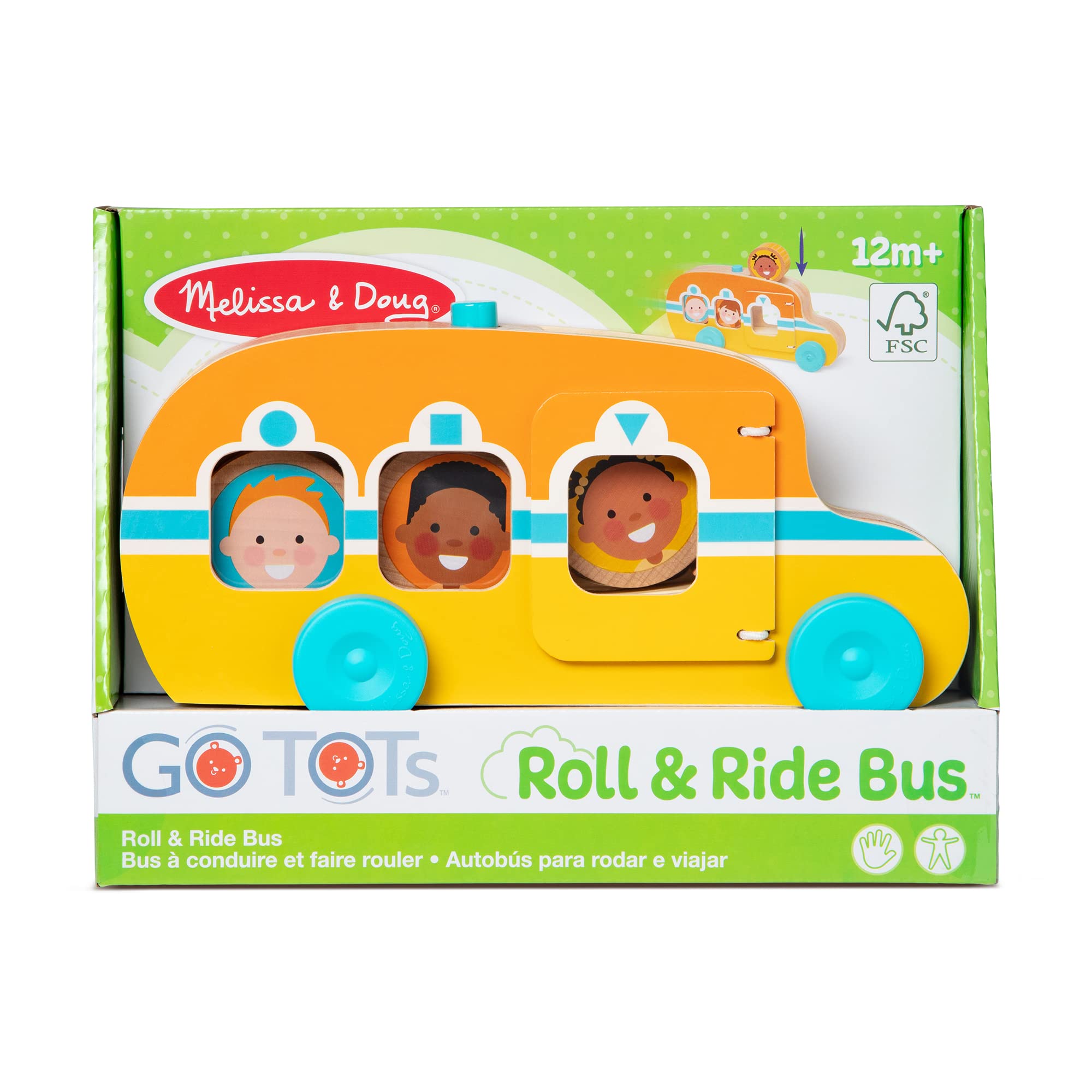 Melissa & Doug GO Tots Wooden Roll & Ride Bus with 3 Disks - FSC Certified