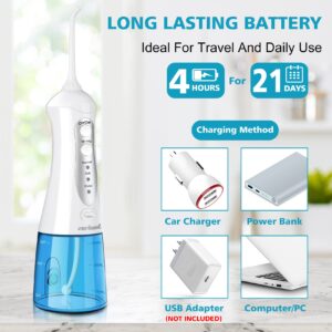 Water Flosser Cordless Teeth Cleaner, Professional Wate Flosser Oral Care for Braces Bridges Care IPX7 Waterproof Dental Flosser with 4 Interchangeable Jet Tips, Detachable Water Tank for Home Travel