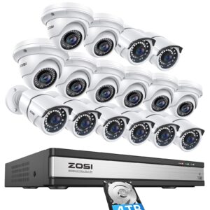 ZOSI 4K 16CH PoE Home Security Cameras System,4K 8MP 16CH H.265 CCTV NVR with 4TB HDD and 16 x 5MP Indoor Outdoor PoE IP Bullet Dome Cameras with Night Vision,Remote Access for 24/7 Recording