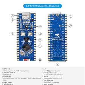 Waveshare ESP32-S2 MCU WiFi Entwicklungs Board 2.4GHz Low Power WiFi 240MHz Single Core 32-bit Wi-Fi MCU Modul für IoT, Integrierter 320KB SRAM 4MB Flash, Unterstützt IEEE802.11 b/g/n