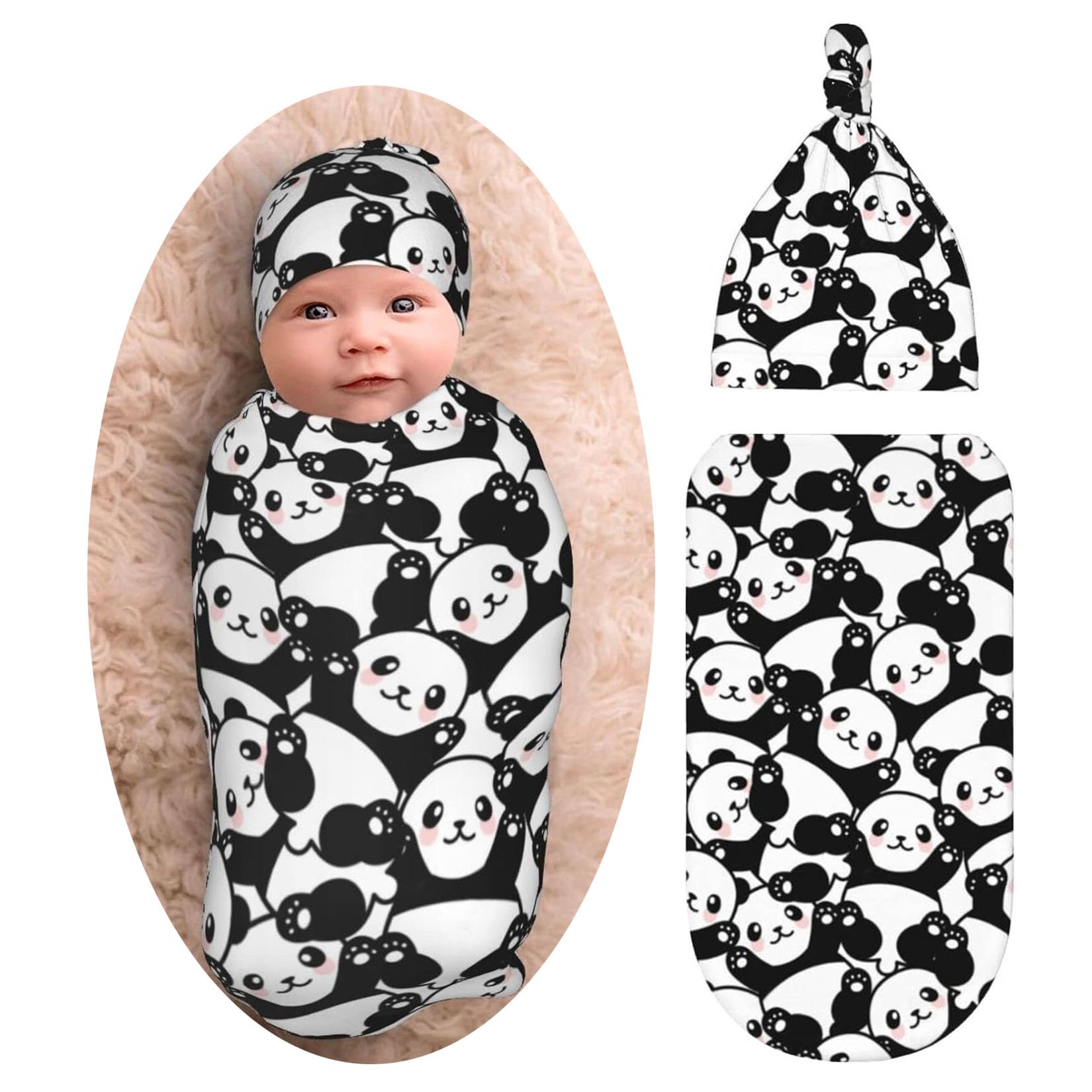 Panda Baby Stuff Newborn Swaddle Blankets Cute Baby Wrap Blanket Soft with Beanie Hat Sets Gifts for Infant Boy Girl