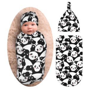 panda baby stuff newborn swaddle blankets cute baby wrap blanket soft with beanie hat sets gifts for infant boy girl