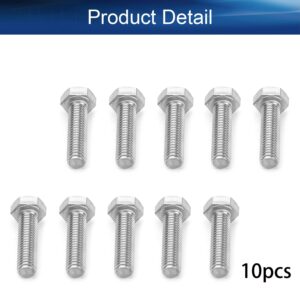 Bettomshin 10Pcs M8 x 30mm Hex Bolts, 304 Stainless Steel 1.25mm Thread Pitch Fully Threaded Metric Hex Head Screw Bolts, Hexagon Screw Bolt, Hex Tap Bolts, Silver (Overall Size 35.45x13x13mm)