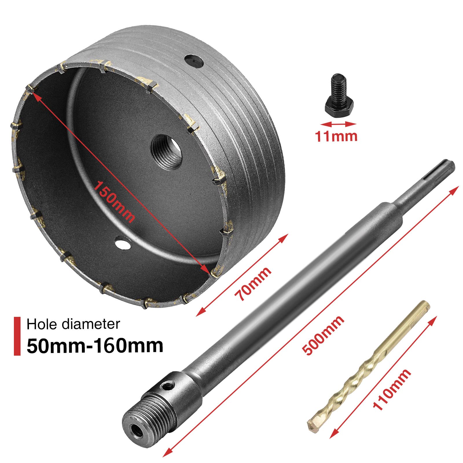 105mm SDS Plus Shank Concrete Hole Saw with 500mm Round Handle Connecting Rod Drill for Concrete Cement Stone Wall Masonry Foam Brick(4")