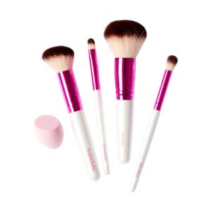 ruby kisses makeup brushes travel size complexion brush set, powder, angled buffer, blending, concealer brush and blending sponge, travel friendly 5 pcs set