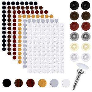 576 pcs screw cap stickers and 120 pcs screw cap screw covers self adhesive pvc screw hole stickers plastic screw cap covers for wood screws furniture cabinet, mixed color