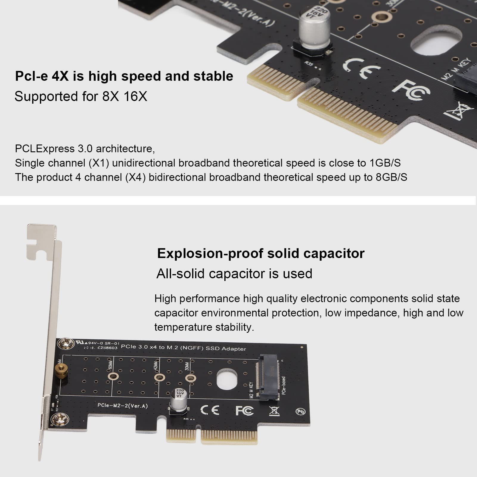 M.2 NVME SSD to PCIE 3.0, Sturdy Durable Wide Compatibility High Speed Expansion Card Fast Heat Dissipation for Computer for Mainboard(X4)