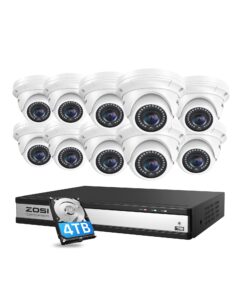 zosi 16ch 4k poe security camera system,h.265+ 16 channel 8mp cctv nvr with 4tb hdd for 24/7 recording,10 x wired 5mp poe ip cameras outdoor indoor,80ft night vision,motion alerts,remote access